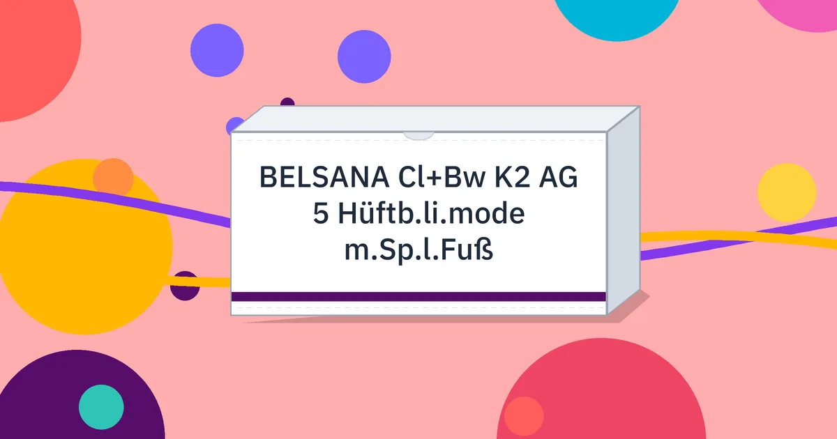 Symbolbild: Packung mit der Aufschrift BELSANA Cl+Bw K2 AG 5 Hüftb.li.mode m.Sp.l.Fuß (PZN 12255171) – Verfügbarkeit und Bezug in Apotheken in Frankfurt am Main