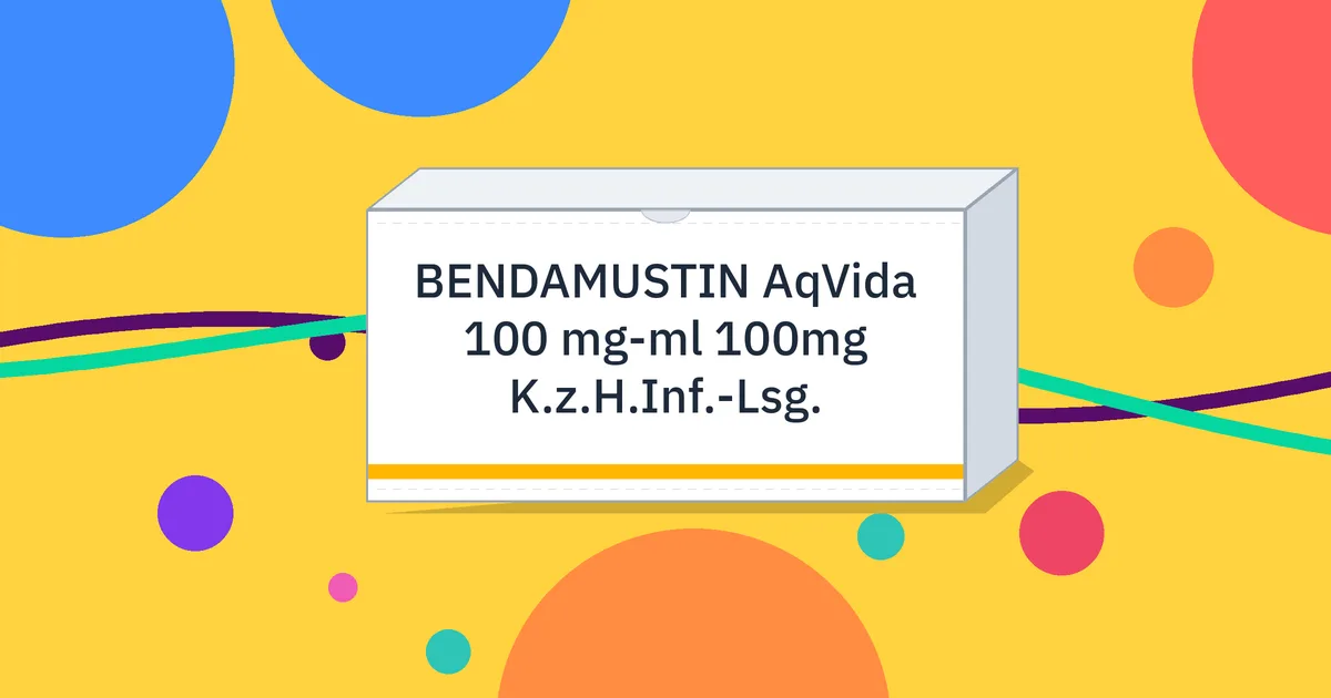 Symbolbild: Packung mit der Aufschrift BENDAMUSTIN AqVida 100 mg-ml 100mg K.z.H.Inf.-Lsg. (PZN 18822056) – Verfügbarkeit und Bezug in Apotheken in Frankfurt am Main