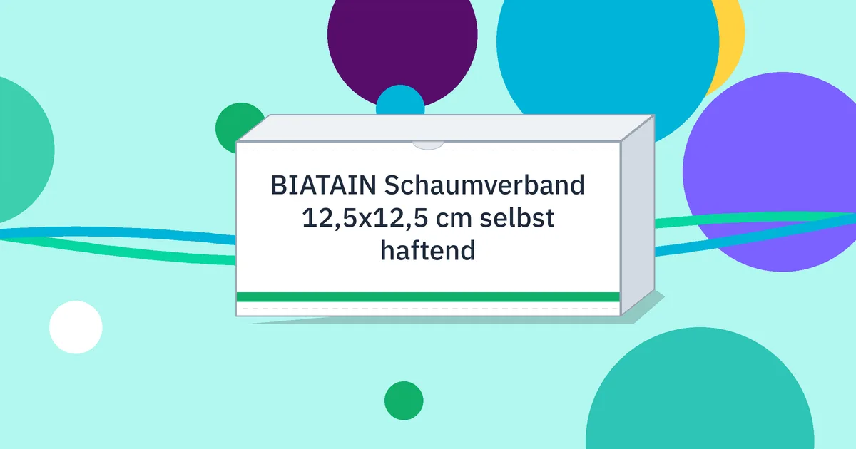 Symbolbild: Packung mit der Aufschrift BIATAIN Schaumverband 12,5x12,5 cm selbst haftend (PZN 11116734) – Verfügbarkeit und Bezug in Apotheken in Frankfurt am Main
