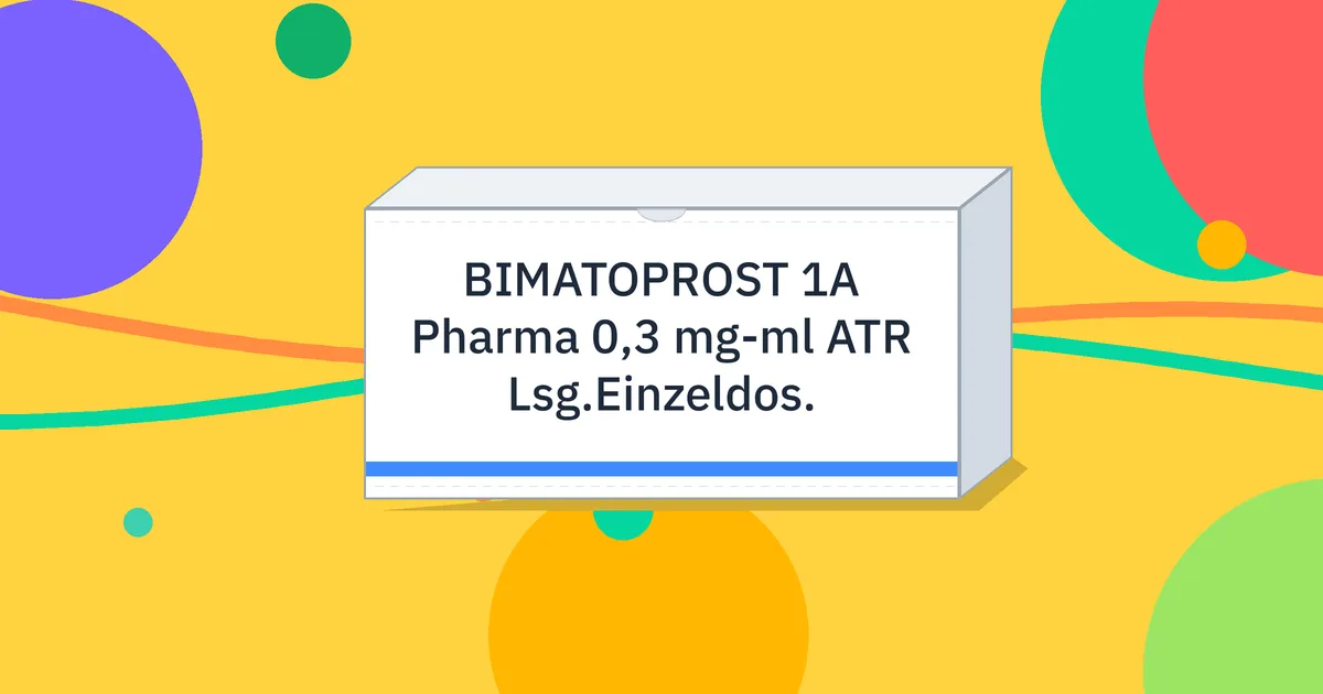 Symbolbild: Packung mit der Aufschrift BIMATOPROST 1A Pharma 0,3 mg-ml ATR Lsg.Einzeldos. (PZN 19859877) – Verfügbarkeit und Bezug in Apotheken in Frankfurt am Main