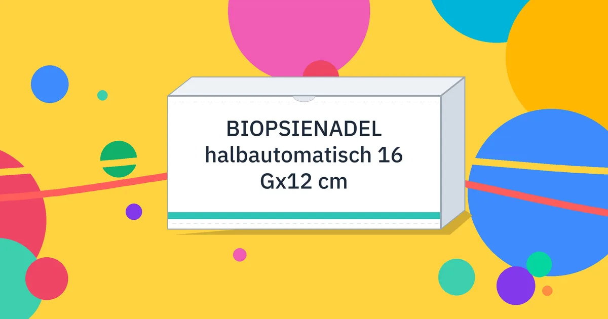 Symbolbild: Packung mit der Aufschrift BIOPSIENADEL halbautomatisch 16 Gx12 cm (PZN 19529683) – Verfügbarkeit und Bezug in Apotheken in Frankfurt am Main