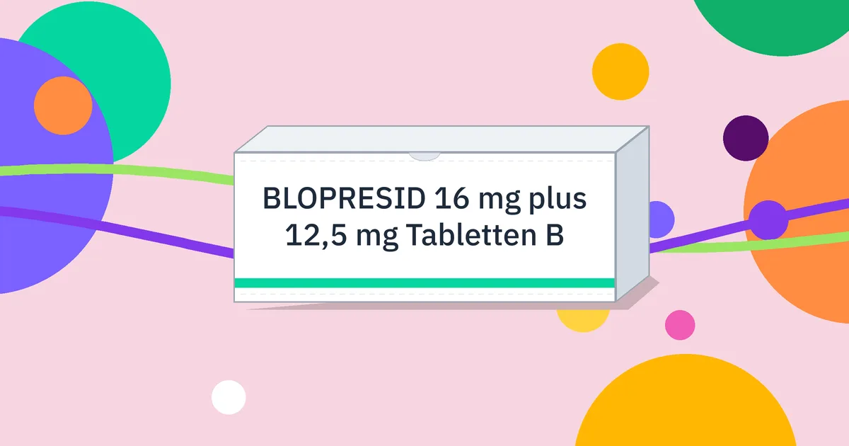 Symbolbild: Packung mit der Aufschrift BLOPRESID 16 mg plus 12,5 mg Tabletten B (PZN 09104014) – Verfügbarkeit und Bezug in Apotheken in Frankfurt am Main