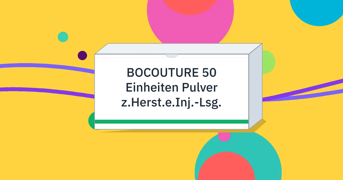 Symbolbild: Packung mit der Aufschrift BOCOUTURE 50 Einheiten Pulver z.Herst.e.Inj.-Lsg. (PZN 18744652) – Verfügbarkeit und Bezug in Apotheken in Frankfurt am Main