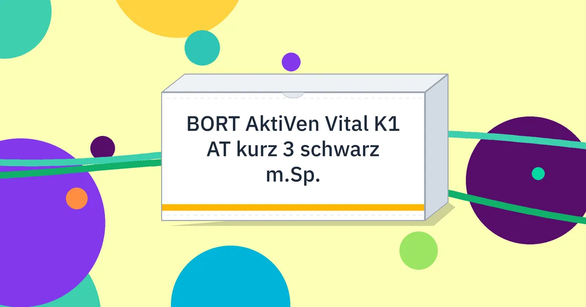 Symbolbild: Packung mit der Aufschrift BORT AktiVen Vital K1 AT kurz 3 schwarz m.Sp. (PZN 13739907) – Verfügbarkeit und Bezug in Apotheken in Frankfurt am Main