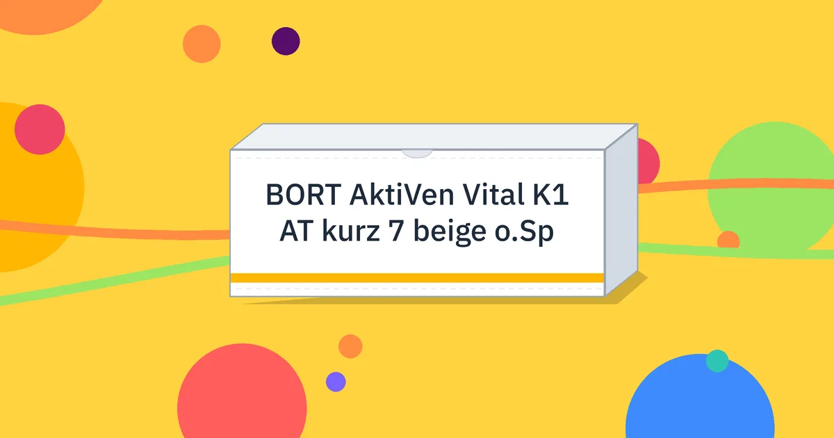 Symbolbild: Packung mit der Aufschrift BORT AktiVen Vital K1 AT kurz 7 beige o.Sp (PZN 13738405) – Verfügbarkeit und Bezug in Apotheken in Frankfurt am Main