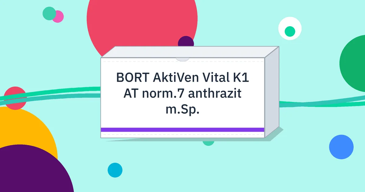 Symbolbild: Packung mit der Aufschrift BORT AktiVen Vital K1 AT norm.7 anthrazit m.Sp. (PZN 13742571) – Verfügbarkeit und Bezug in Apotheken in Frankfurt am Main
