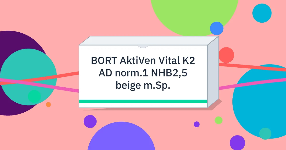 Symbolbild: Packung mit der Aufschrift BORT AktiVen Vital K2 AD norm.1 NHB2,5 beige m.Sp. (PZN 17499050) – Verfügbarkeit und Bezug in Apotheken in Frankfurt am Main