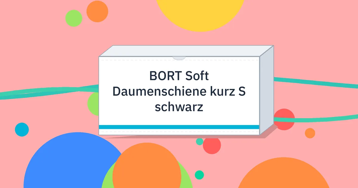 Symbolbild: Packung mit der Aufschrift BORT Soft Daumenschiene kurz S schwarz (PZN 07669798) – Verfügbarkeit und Bezug in Apotheken in Frankfurt am Main