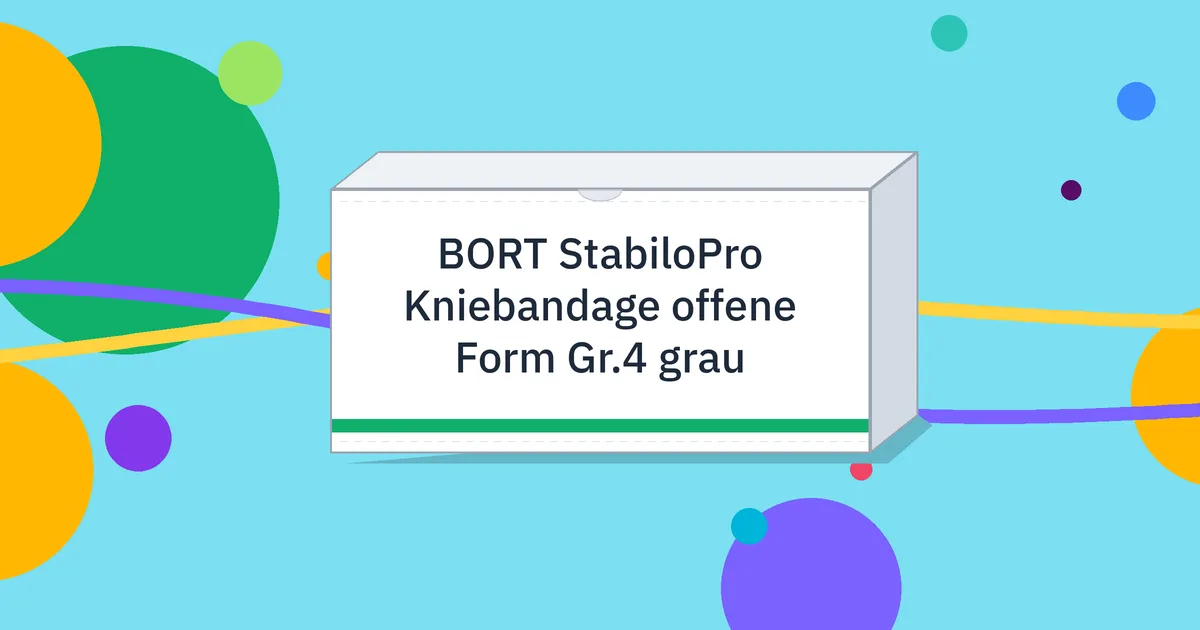 Symbolbild: Packung mit der Aufschrift BORT StabiloPro Kniebandage offene Form Gr.4 grau (PZN 15256892) – Verfügbarkeit und Bezug in Apotheken in Frankfurt am Main