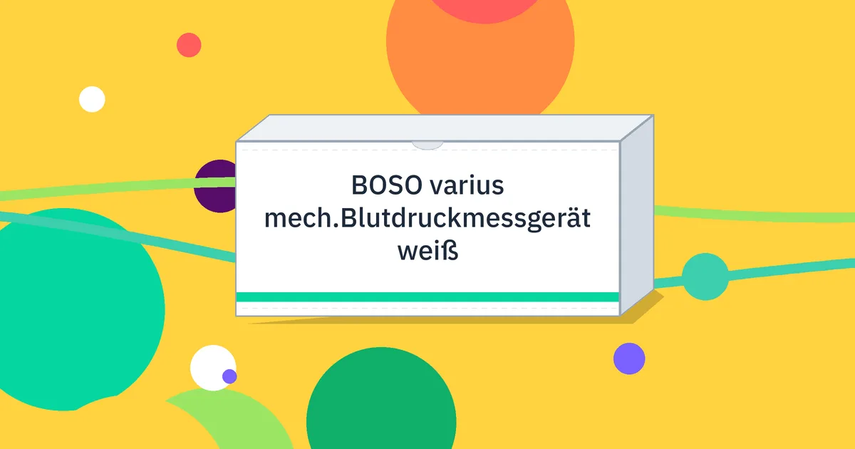 Symbolbild: Packung mit der Aufschrift BOSO varius mech.Blutdruckmessgerät weiß (PZN 16673474) – Verfügbarkeit und Bezug in Apotheken in Frankfurt am Main