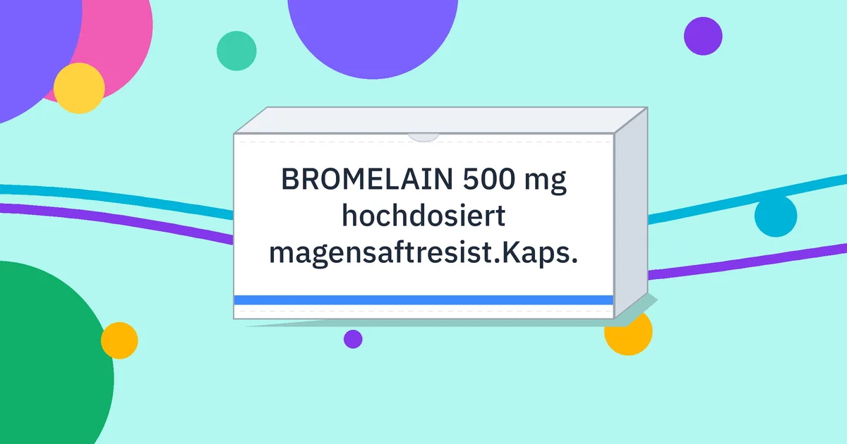 Symbolbild: Packung mit der Aufschrift BROMELAIN 500 mg hochdosiert magensaftresist.Kaps. (PZN 17975444) – Verfügbarkeit und Bezug in Apotheken in Frankfurt am Main