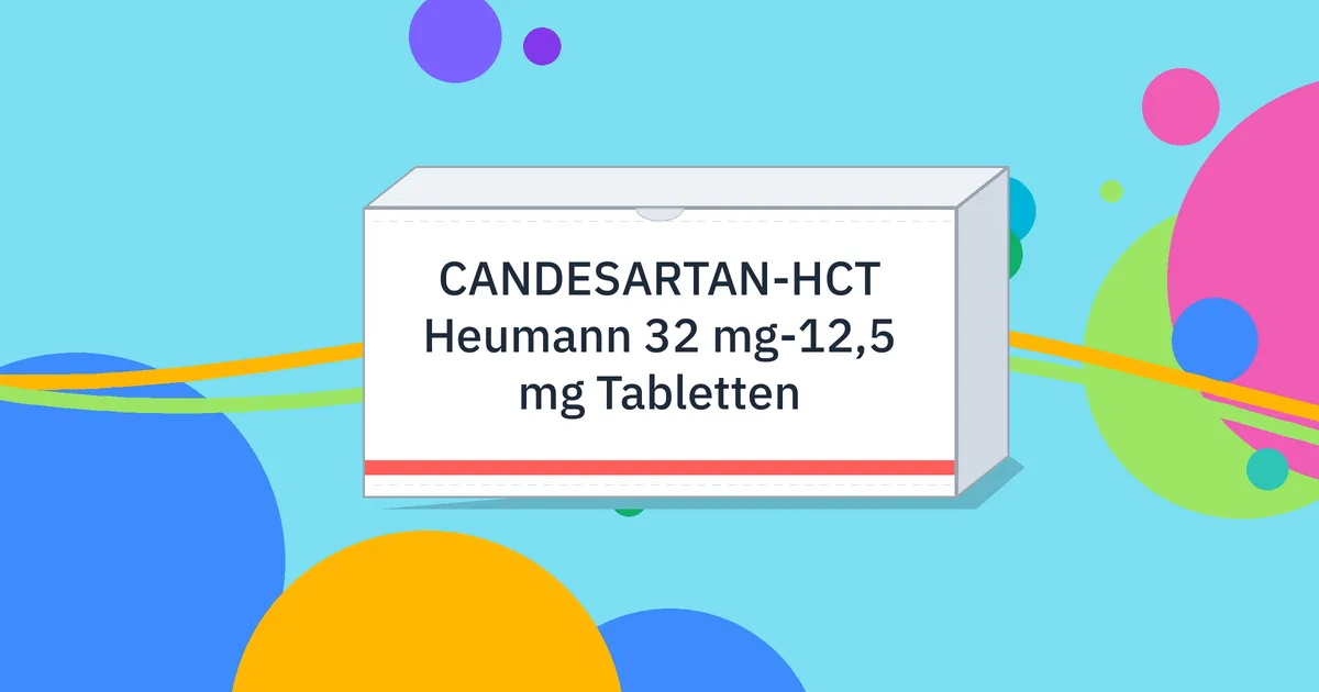 Symbolbild: Packung mit der Aufschrift CANDESARTAN-HCT Heumann 32 mg-12,5 mg Tabletten (PZN 09424635) – Verfügbarkeit und Bezug in Apotheken in Frankfurt am Main