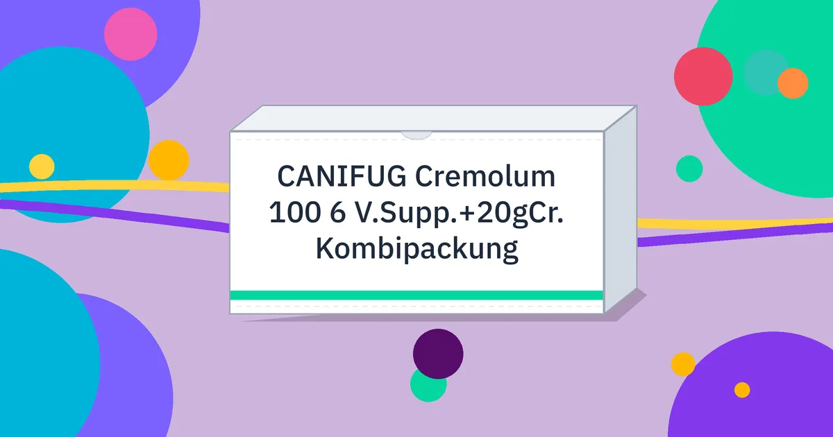 Symbolbild: Packung mit der Aufschrift CANIFUG Cremolum 100 6 V.Supp.+20gCr. Kombipackung (PZN 00202749) – Verfügbarkeit und Bezug in Apotheken in Frankfurt am Main