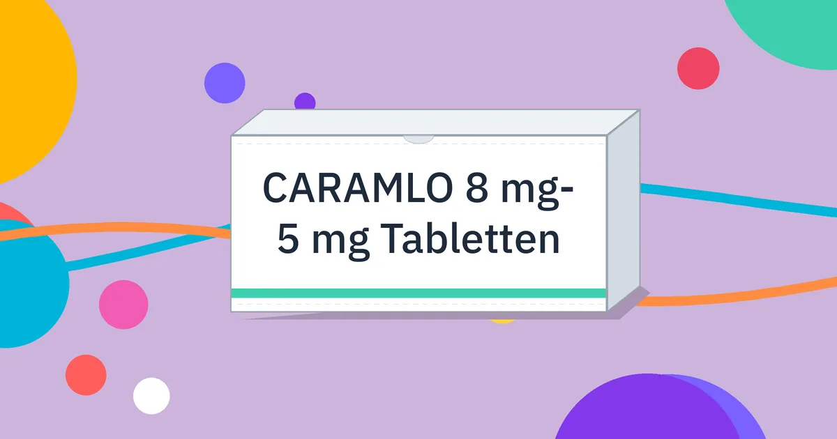 Symbolbild: Packung mit der Aufschrift CARAMLO 8 mg-5 mg Tabletten (PZN 18822346) – Verfügbarkeit und Bezug in Apotheken in Frankfurt am Main