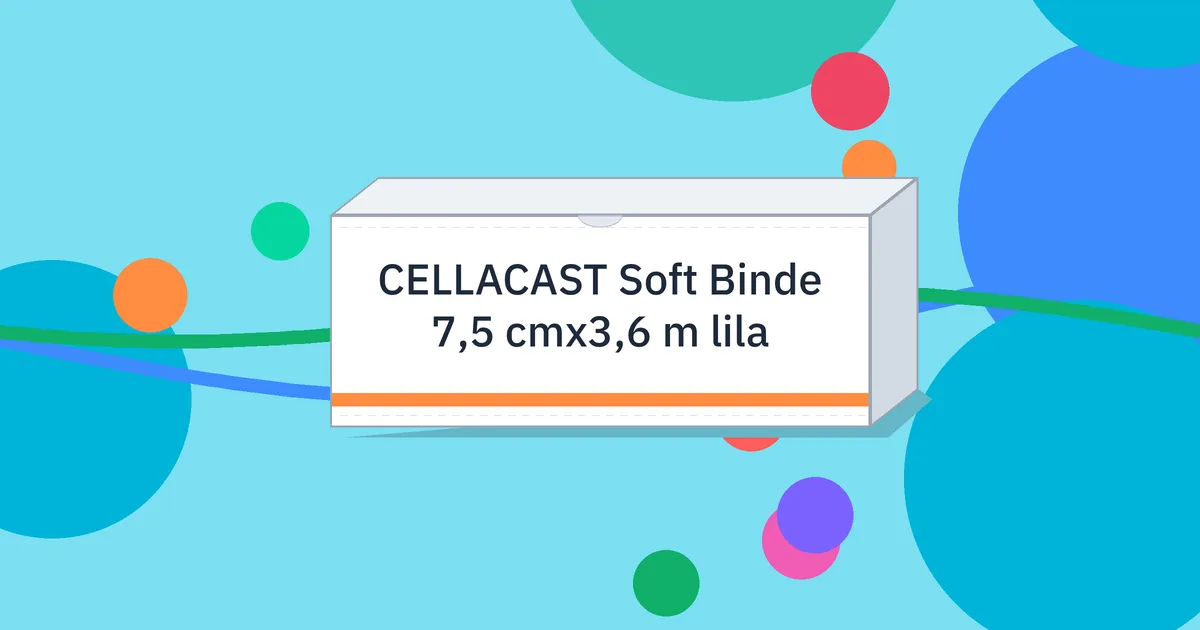 Symbolbild: Packung mit der Aufschrift CELLACAST Soft Binde 7,5 cmx3,6 m lila (PZN 14264694) – Verfügbarkeit und Bezug in Apotheken in Frankfurt am Main