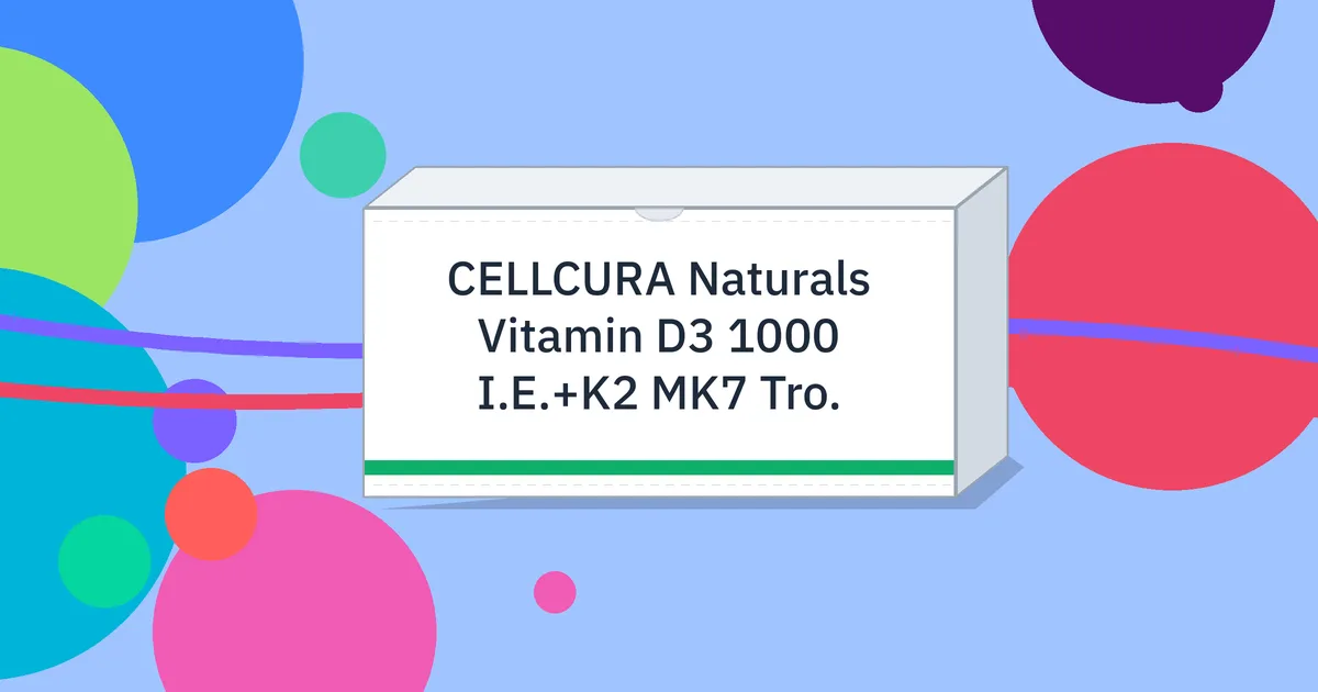 Symbolbild: Packung mit der Aufschrift CELLCURA Naturals Vitamin D3 1000 I.E.+K2 MK7 Tro. (PZN 20692885) – Verfügbarkeit und Bezug in Apotheken in Frankfurt am Main