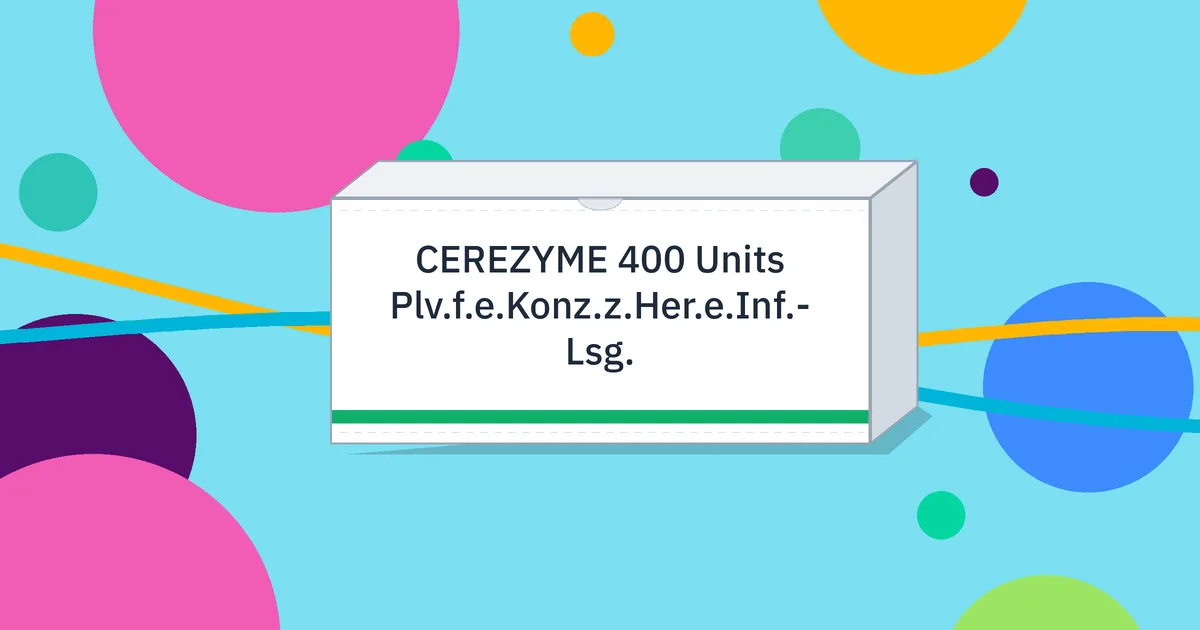 Symbolbild: Packung mit der Aufschrift CEREZYME 400 Units Plv.f.e.Konz.z.Her.e.Inf.-Lsg. (PZN 18677476) – Verfügbarkeit und Bezug in Apotheken in Frankfurt am Main