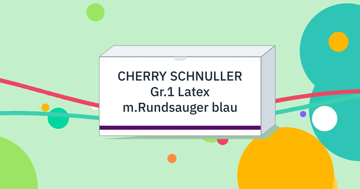 Symbolbild: Packung mit der Aufschrift CHERRY SCHNULLER Gr.1 Latex m.Rundsauger blau (PZN 08841288) – Verfügbarkeit und Bezug in Apotheken in Frankfurt am Main