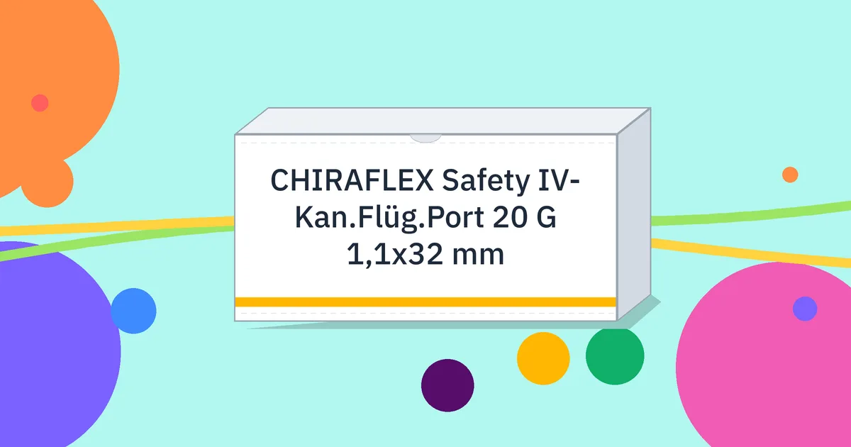 Symbolbild: Packung mit der Aufschrift CHIRAFLEX Safety IV-Kan.Flüg.Port 20 G 1,1x32 mm (PZN 17253142) – Verfügbarkeit und Bezug in Apotheken in Frankfurt am Main