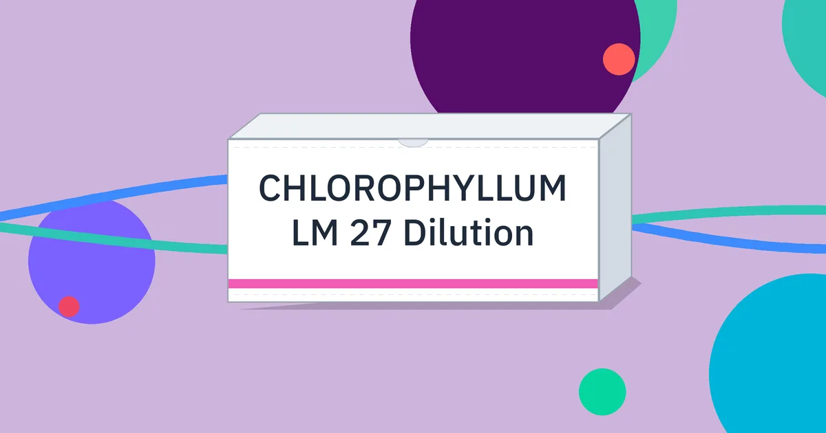 Symbolbild: Packung mit der Aufschrift CHLOROPHYLLUM LM 27 Dilution (PZN 13445198) – Verfügbarkeit und Bezug in Apotheken in Frankfurt am Main
