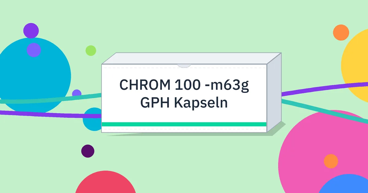 Symbolbild: Packung mit der Aufschrift CHROM 100 -m63g GPH Kapseln (PZN 02885824) – Verfügbarkeit und Bezug in Apotheken in Frankfurt am Main