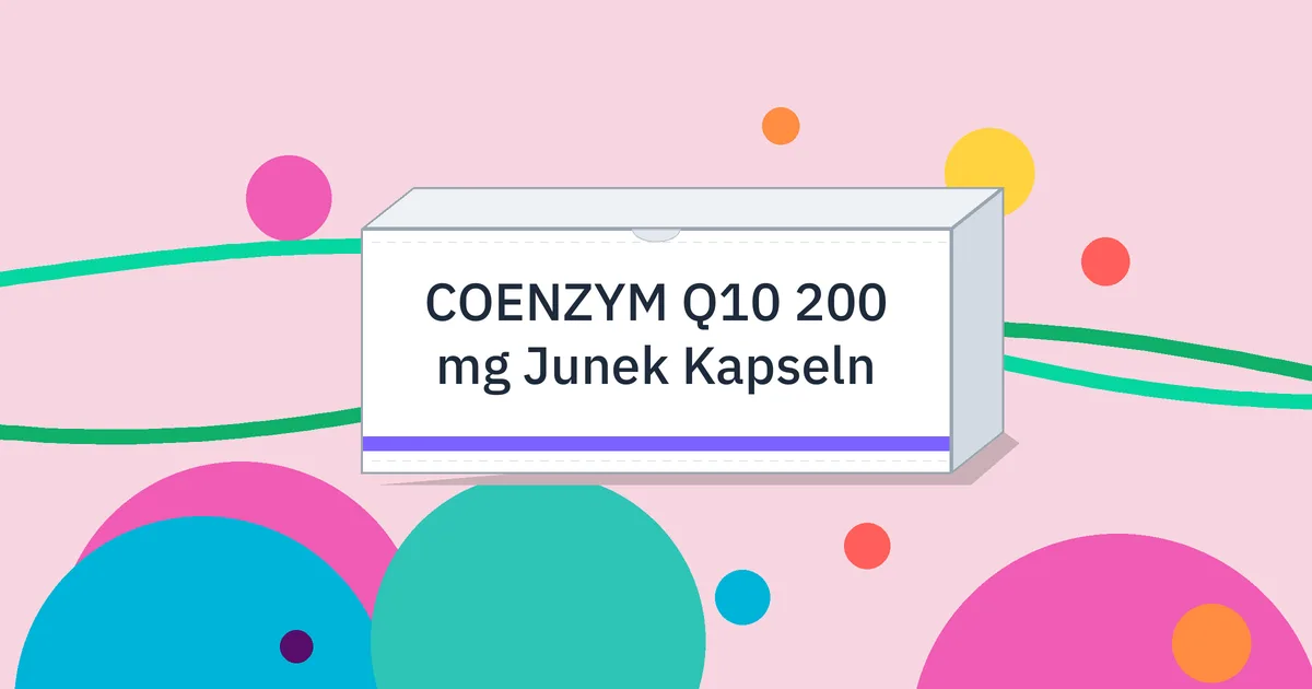Symbolbild: Packung mit der Aufschrift COENZYM Q10 200 mg Junek Kapseln (PZN 09720167) – Verfügbarkeit und Bezug in Apotheken in Frankfurt am Main
