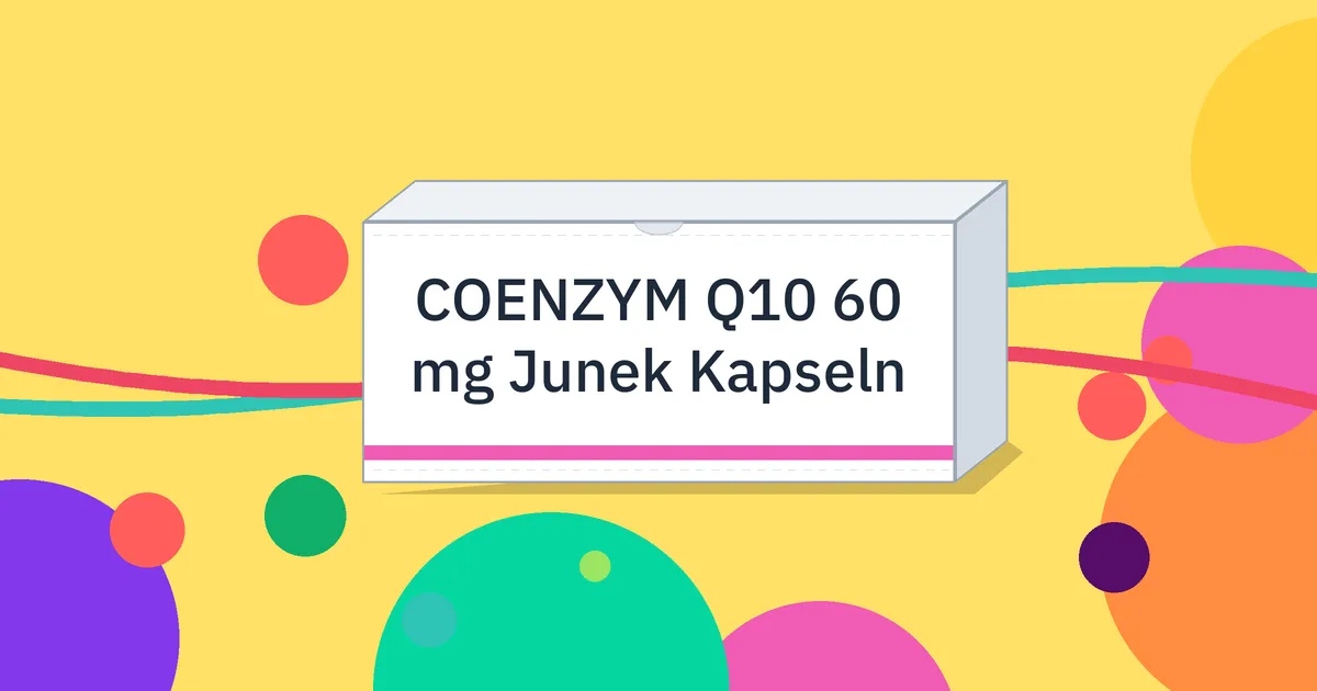 Symbolbild: Packung mit der Aufschrift COENZYM Q10 60 mg Junek Kapseln (PZN 09719891) – Verfügbarkeit und Bezug in Apotheken in Frankfurt am Main