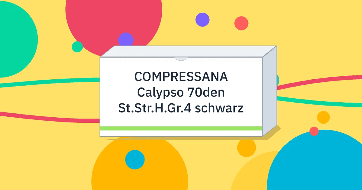 Symbolbild: Packung mit der Aufschrift COMPRESSANA Calypso 70den St.Str.H.Gr.4 schwarz (PZN 07718924) – Verfügbarkeit und Bezug in Apotheken in Frankfurt am Main