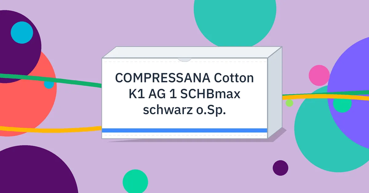 Symbolbild: Packung mit der Aufschrift COMPRESSANA Cotton K1 AG 1 SCHBmax schwarz o.Sp. (PZN 16959489) – Verfügbarkeit und Bezug in Apotheken in Frankfurt am Main