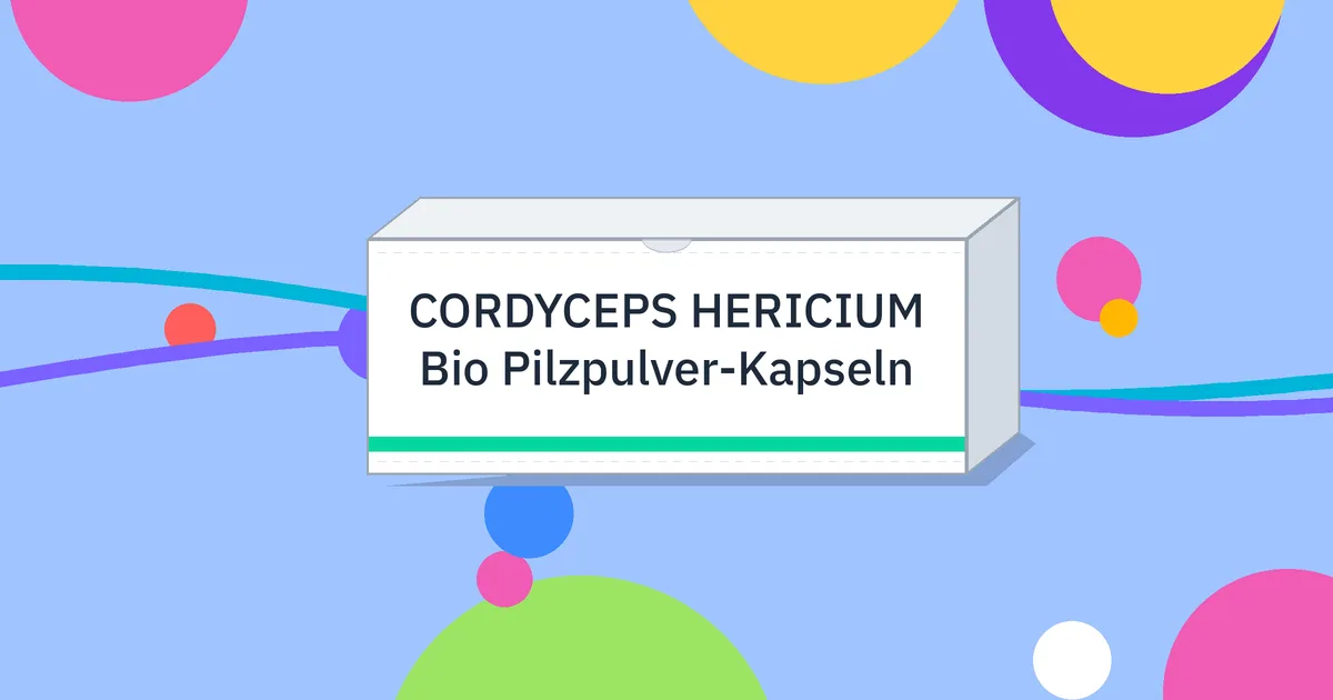 Symbolbild: Packung mit der Aufschrift CORDYCEPS HERICIUM Bio Pilzpulver-Kapseln (PZN 19710454) – Verfügbarkeit und Bezug in Apotheken in Frankfurt am Main