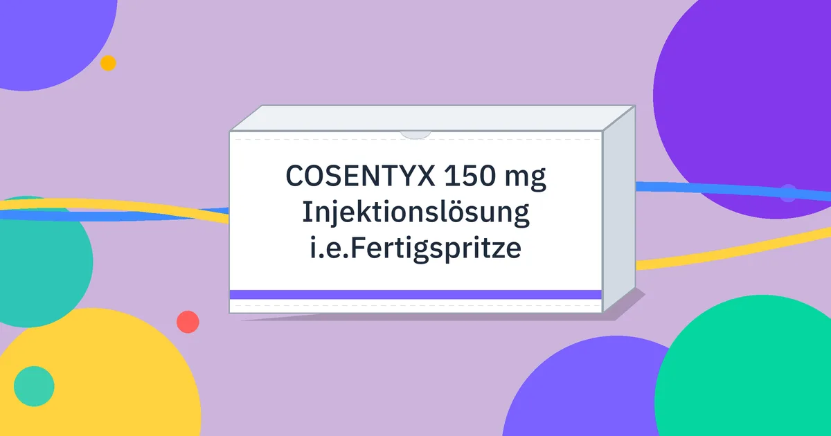Symbolbild: Packung mit der Aufschrift COSENTYX 150 mg Injektionslösung i.e.Fertigspritze (PZN 12519428) – Verfügbarkeit und Bezug in Apotheken in Frankfurt am Main