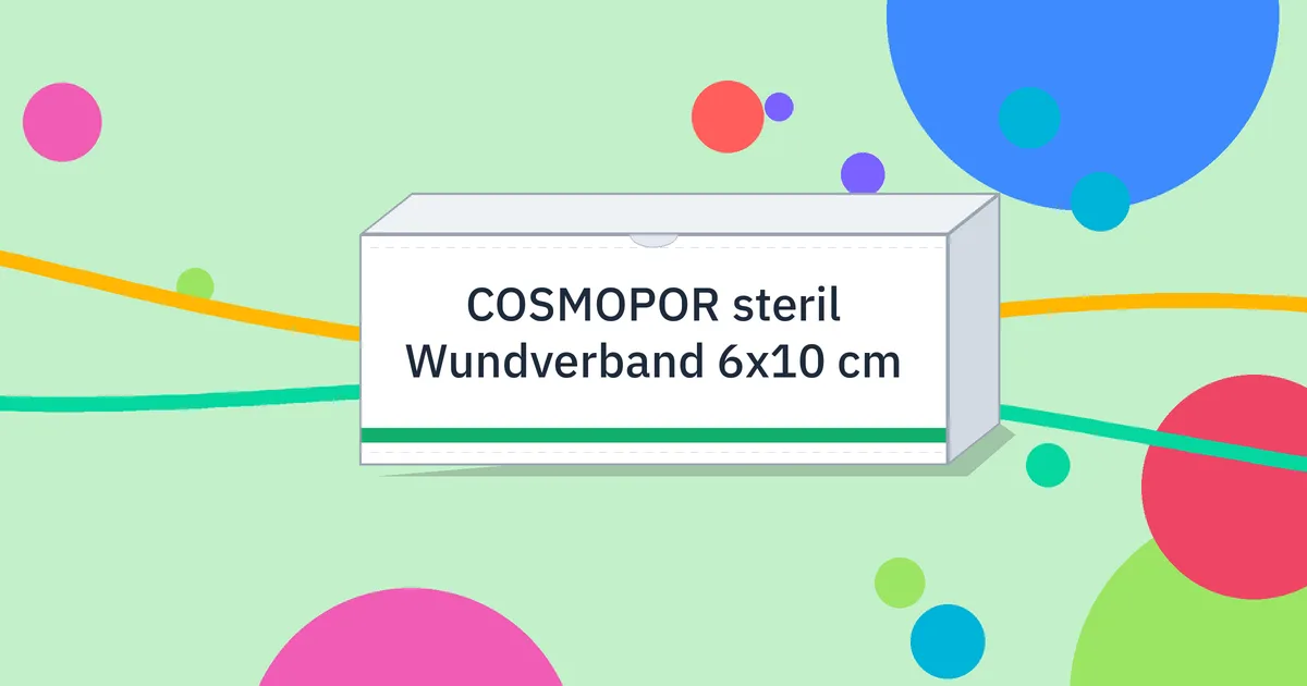 Symbolbild: Packung mit der Aufschrift COSMOPOR steril Wundverband 6x10 cm (PZN 09177639) – Verfügbarkeit und Bezug in Apotheken in Frankfurt am Main