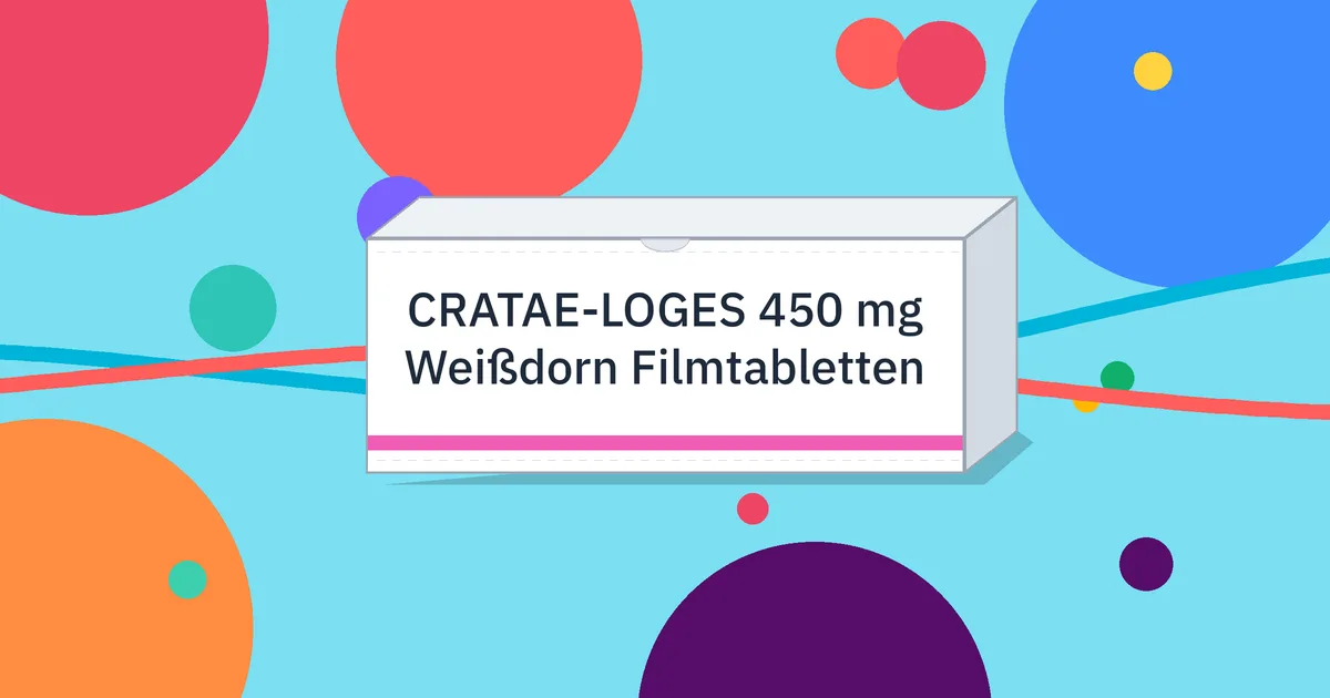 Symbolbild: Packung mit der Aufschrift CRATAE-LOGES 450 mg Weißdorn Filmtabletten (PZN 17611311) – Verfügbarkeit und Bezug in Apotheken in Frankfurt am Main
