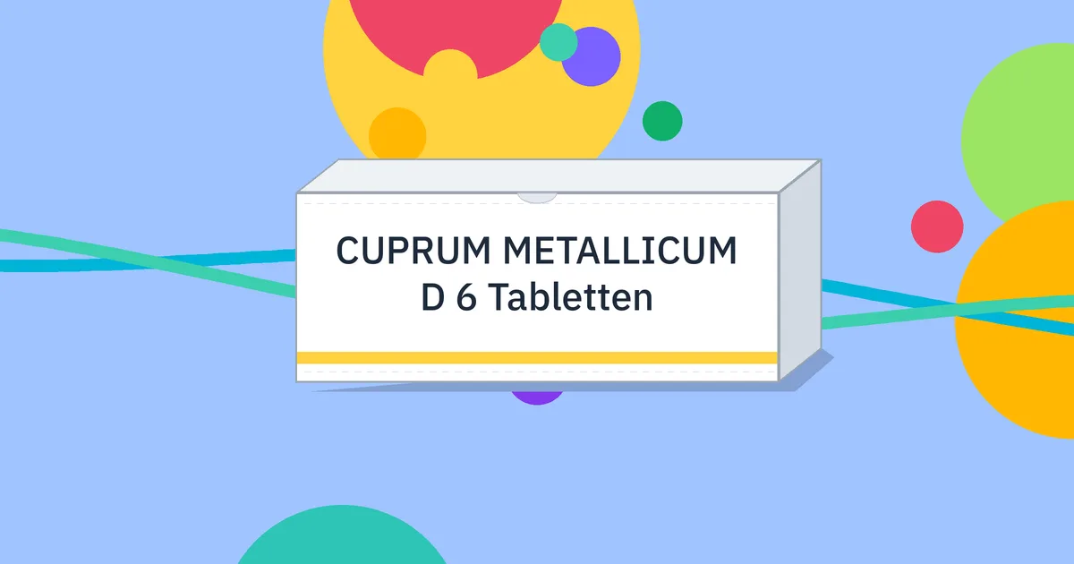 Symbolbild: Packung mit der Aufschrift CUPRUM METALLICUM D 6 Tabletten (PZN 01768312) – Verfügbarkeit und Bezug in Apotheken in Frankfurt am Main