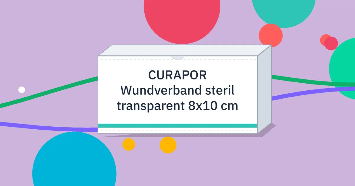 Symbolbild: Packung mit der Aufschrift CURAPOR Wundverband steril transparent 8x10 cm (PZN 19699712) – Verfügbarkeit und Bezug in Apotheken in Frankfurt am Main