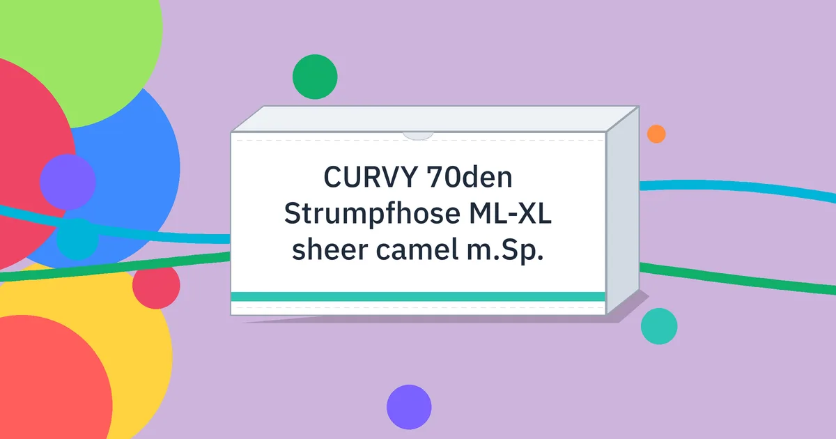 Symbolbild: Packung mit der Aufschrift CURVY 70den Strumpfhose ML-XL sheer camel m.Sp. (PZN 16175641) – Verfügbarkeit und Bezug in Apotheken in Frankfurt am Main
