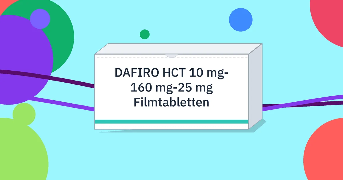 Symbolbild: Packung mit der Aufschrift DAFIRO HCT 10 mg-160 mg-25 mg Filmtabletten (PZN 11873398) – Verfügbarkeit und Bezug in Apotheken in Frankfurt am Main