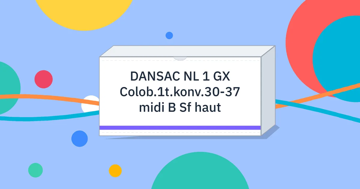 Symbolbild: Packung mit der Aufschrift DANSAC NL 1 GX Colob.1t.konv.30-37 midi B Sf haut (PZN 10945799) – Verfügbarkeit und Bezug in Apotheken in Frankfurt am Main