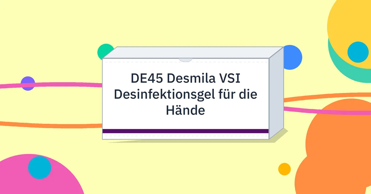 Symbolbild: Packung mit der Aufschrift DE45 Desmila VSI Desinfektionsgel für die Hände (PZN 16762551) – Verfügbarkeit und Bezug in Apotheken in Frankfurt am Main