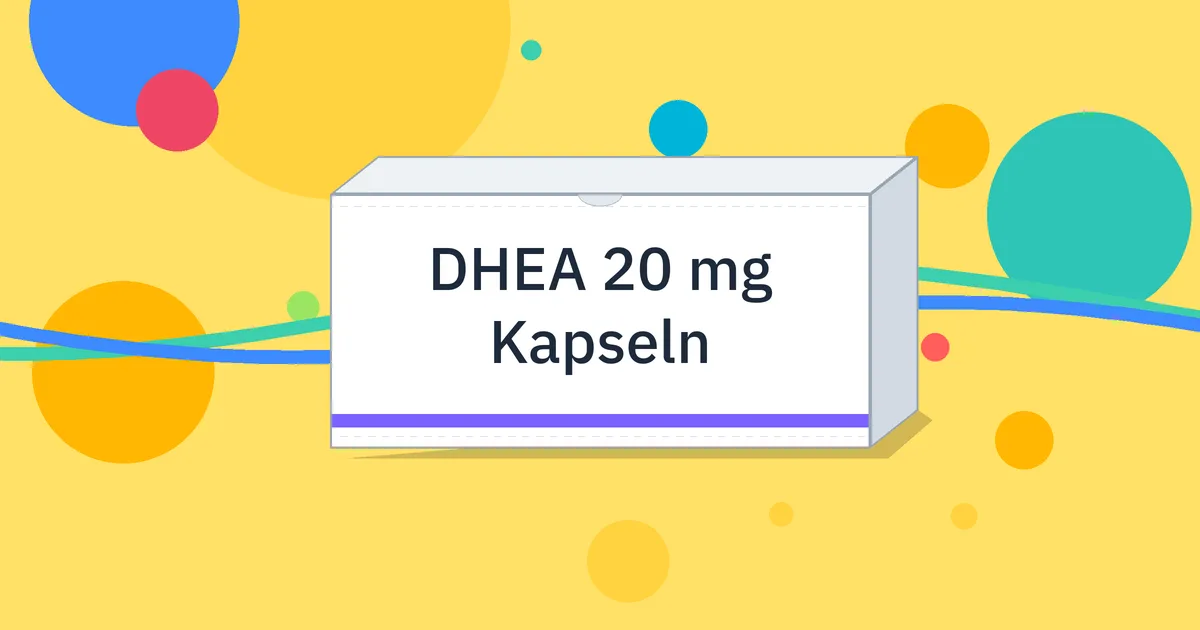 Symbolbild: Packung mit der Aufschrift DHEA 20 mg Kapseln (PZN 18399008) – Verfügbarkeit und Bezug in Apotheken in Frankfurt am Main