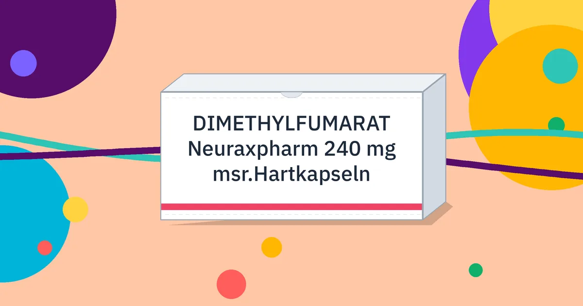 Symbolbild: Packung mit der Aufschrift DIMETHYLFUMARAT Neuraxpharm 240 mg msr.Hartkapseln (PZN 14061100) – Verfügbarkeit und Bezug in Apotheken in Frankfurt am Main