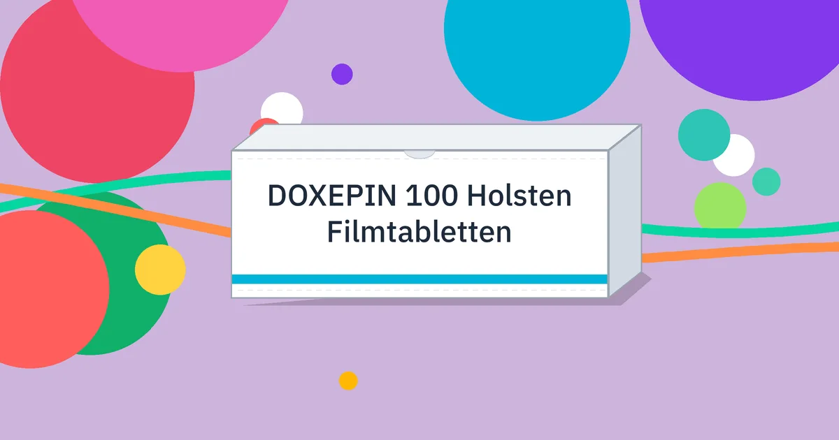 Symbolbild: Packung mit der Aufschrift DOXEPIN 100 Holsten Filmtabletten (PZN 06330483) – Verfügbarkeit und Bezug in Apotheken in Frankfurt am Main