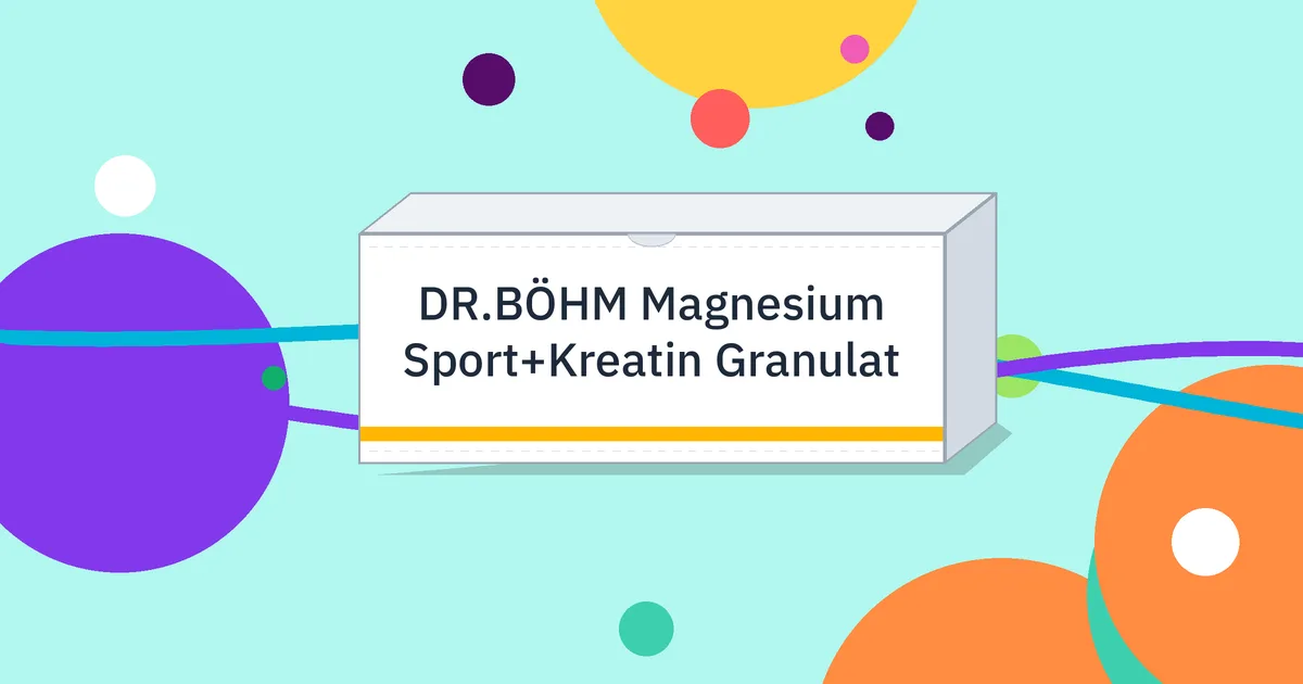 Symbolbild: Packung mit der Aufschrift DR.BÖHM Magnesium Sport+Kreatin Granulat (PZN 20415298) – Verfügbarkeit und Bezug in Apotheken in Frankfurt am Main