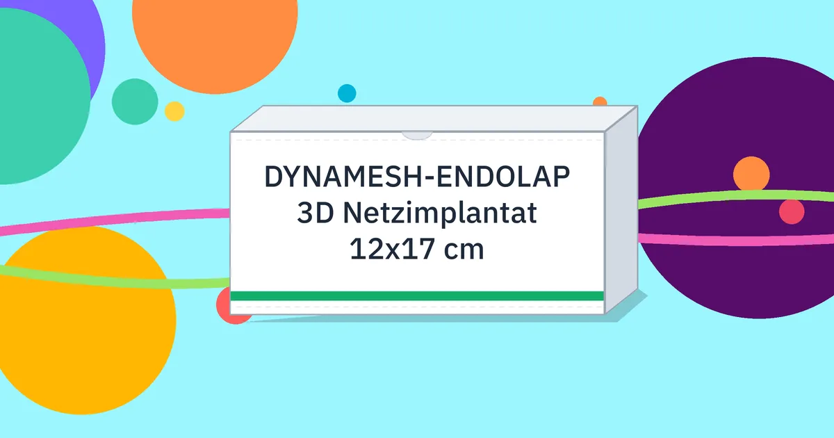 Symbolbild: Packung mit der Aufschrift DYNAMESH-ENDOLAP 3D Netzimplantat 12x17 cm (PZN 19372520) – Verfügbarkeit und Bezug in Apotheken in Frankfurt am Main