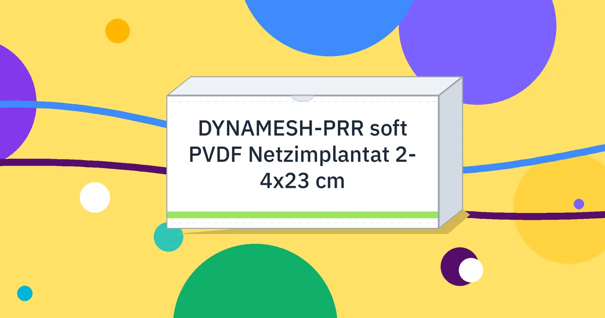 Symbolbild: Packung mit der Aufschrift DYNAMESH-PRR soft PVDF Netzimplantat 2-4x23 cm (PZN 19390009) – Verfügbarkeit und Bezug in Apotheken in Frankfurt am Main
