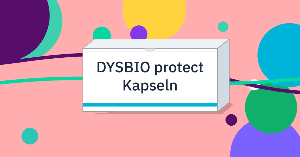 Symbolbild: Packung mit der Aufschrift DYSBIO protect Kapseln (PZN 06976452) – Verfügbarkeit und Bezug in Apotheken in Frankfurt am Main