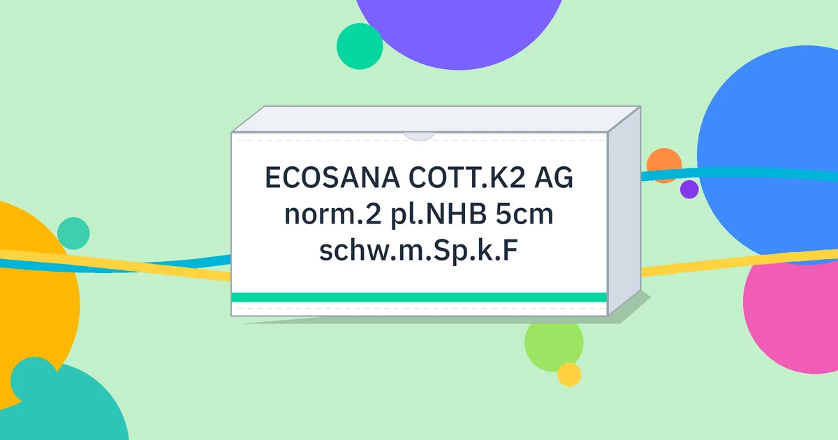 Symbolbild: Packung mit der Aufschrift ECOSANA COTT.K2 AG norm.2 pl.NHB 5cm schw.m.Sp.k.F (PZN 16948936) – Verfügbarkeit und Bezug in Apotheken in Frankfurt am Main