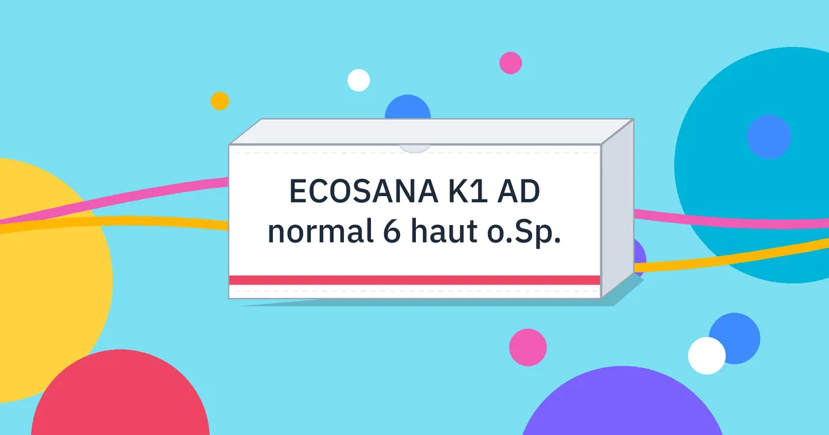 Symbolbild: Packung mit der Aufschrift ECOSANA K1 AD normal 6 haut o.Sp. (PZN 04725303) – Verfügbarkeit und Bezug in Apotheken in Frankfurt am Main
