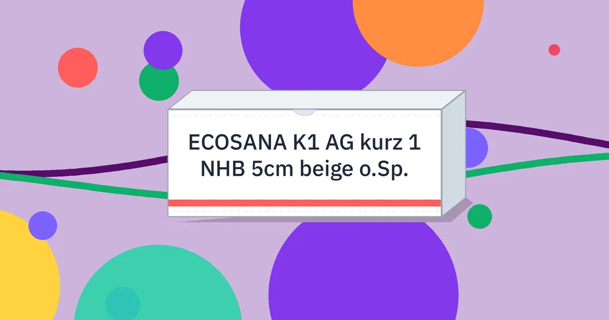 Symbolbild: Packung mit der Aufschrift ECOSANA K1 AG kurz 1 NHB 5cm beige o.Sp. (PZN 04725906) – Verfügbarkeit und Bezug in Apotheken in Frankfurt am Main