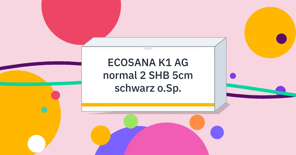 Symbolbild: Packung mit der Aufschrift ECOSANA K1 AG normal 2 SHB 5cm schwarz o.Sp. (PZN 04726372) – Verfügbarkeit und Bezug in Apotheken in Frankfurt am Main